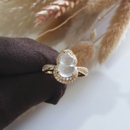 Highly Translucent Icy Jadeite "Glittering Calabash" Ring (JAD000760)