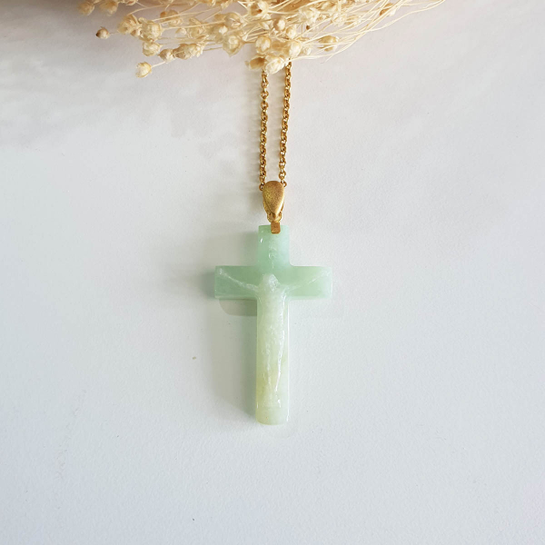 Translucent Light Apple Green and Yellow Jadeite "Crucifix" Pendant ...